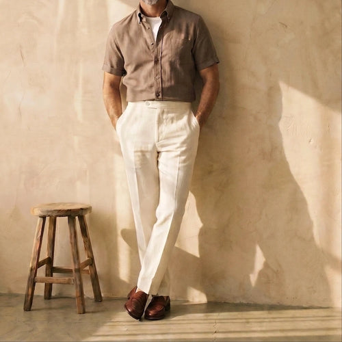 The Short Atticus 120 in Ecru Beige Cotton Flax – The Layer Project